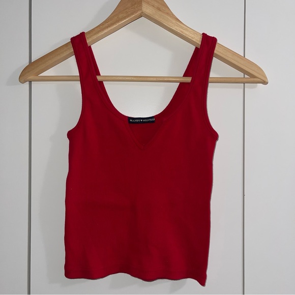 Brandy Melville | Tops | Brandy Melville Red Vneck Ribbed Tank | Poshmark